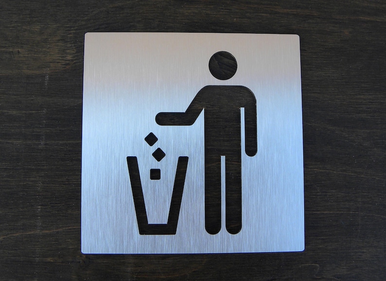 TRASH Adhesive Sign | Garbage Bin Brass Modern Signage Plaques | Waste ...