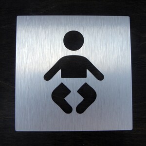 Round Baby Door Sign . Silver Plate for Babies. Modern Diaper Changing ...