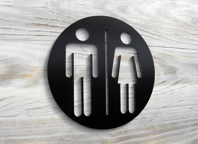 Restroom Round Door Sign. Stainless Adhesive Signs for | Etsy