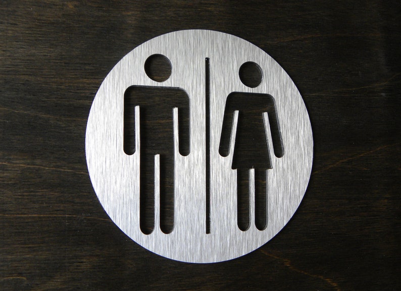 Restroom Round Door Sign. Stainless Adhesive Signs for - Etsy
