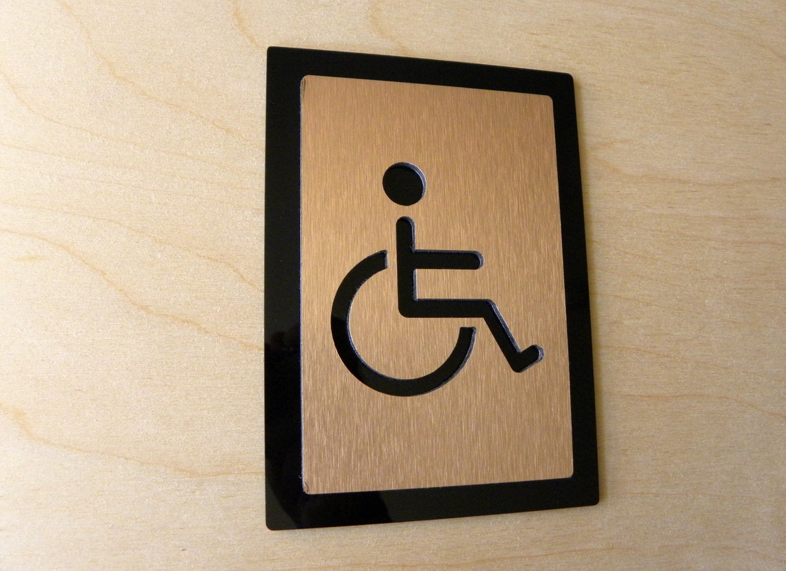 Stainless Steel Disability Restroom Door Sign. Brushed Cooper Black ...