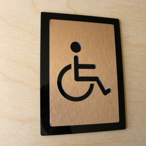 Stainless Steel Disability Restroom Door Sign. Brushed Cooper Black ...