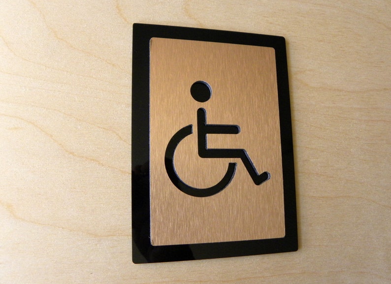 Stainless Steel Disability Restroom Door Sign. Brushed Cooper | Etsy