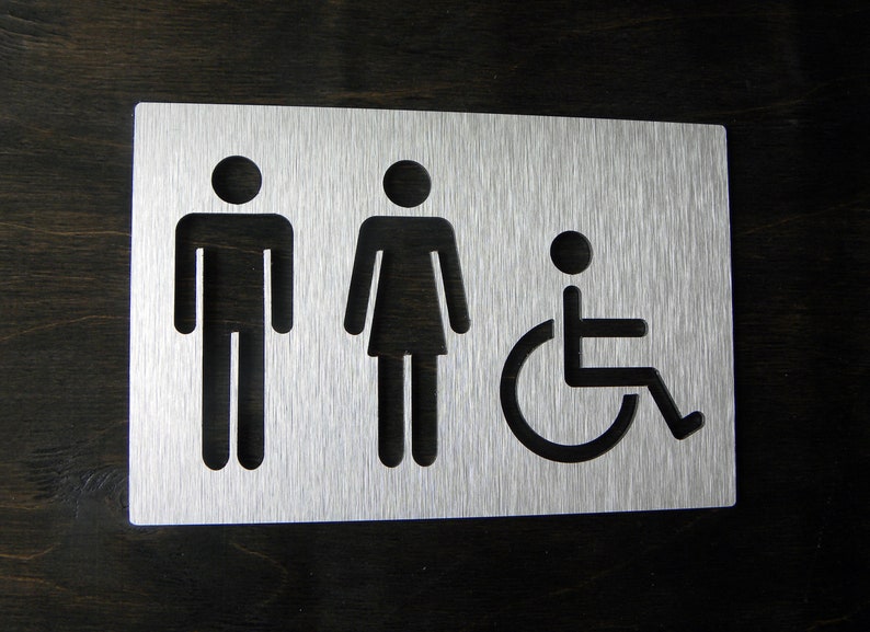 Restroom Door Sign. Silver Aluminum Restrooms. Unisex Signs | Etsy