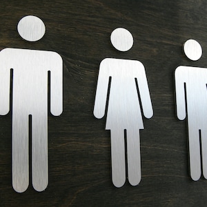 Restrooms Modern Figures Door Signs. Stainless Set Men Woman Neutral WC ...