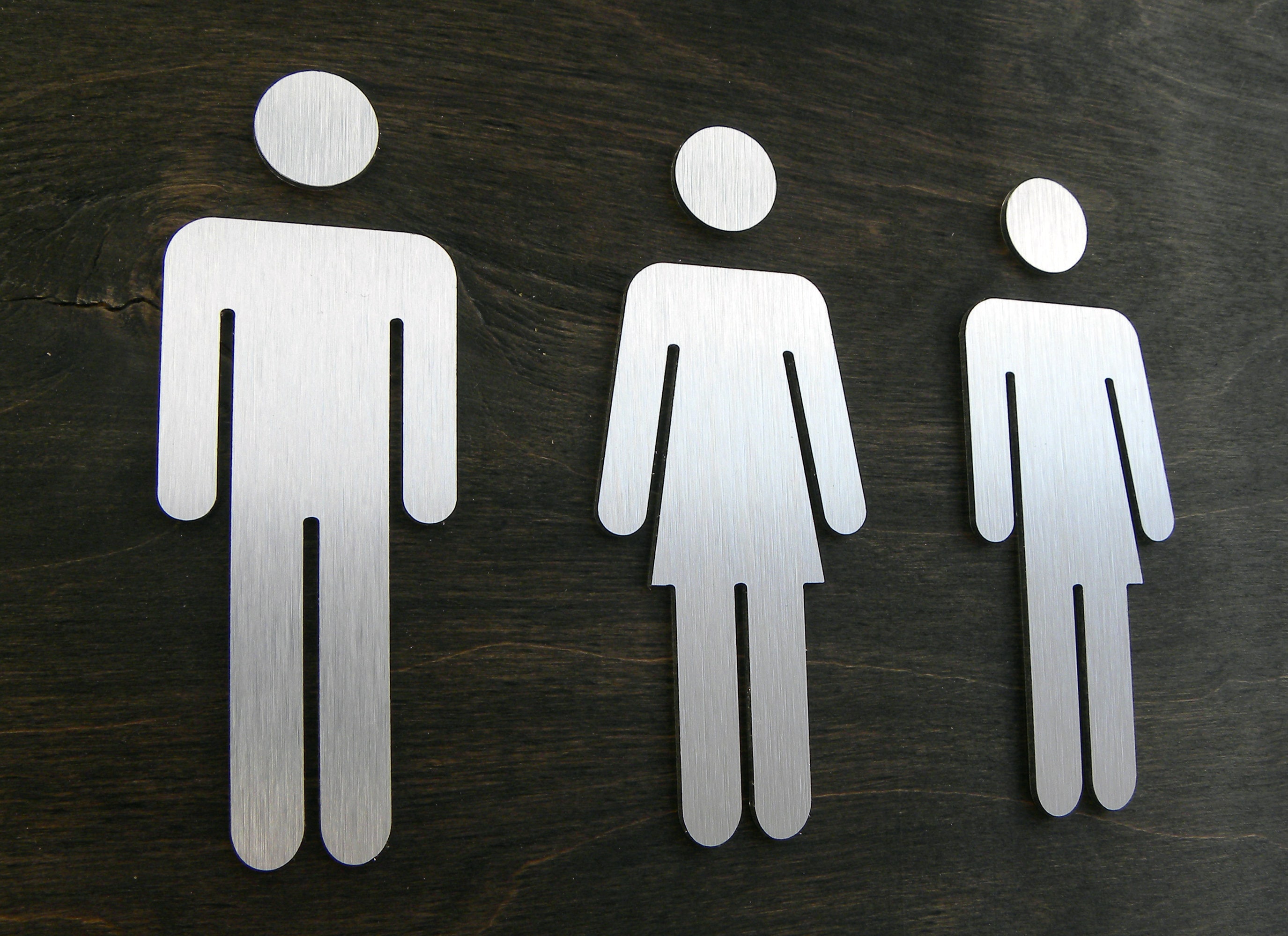 Restrooms Modern Figures Door Signs. Stainless Set Men Woman Neutral WC ...