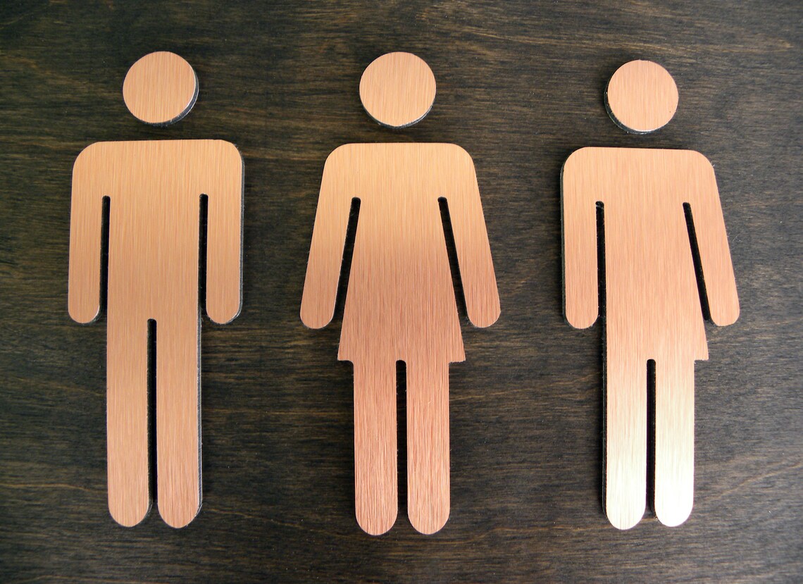 Neutral Unisex Modern Restroom Figure Door Sign. Stainless Steel All ...