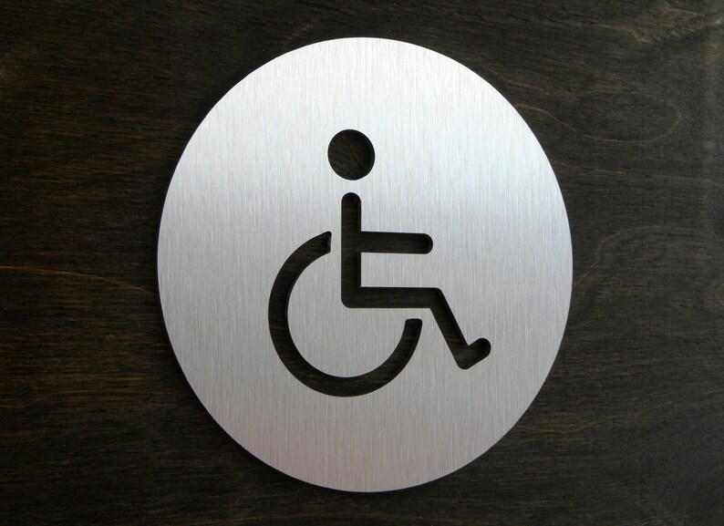 Disability Restroom Door Sign. Silver Brushed Aluminum Disabled Sign ...