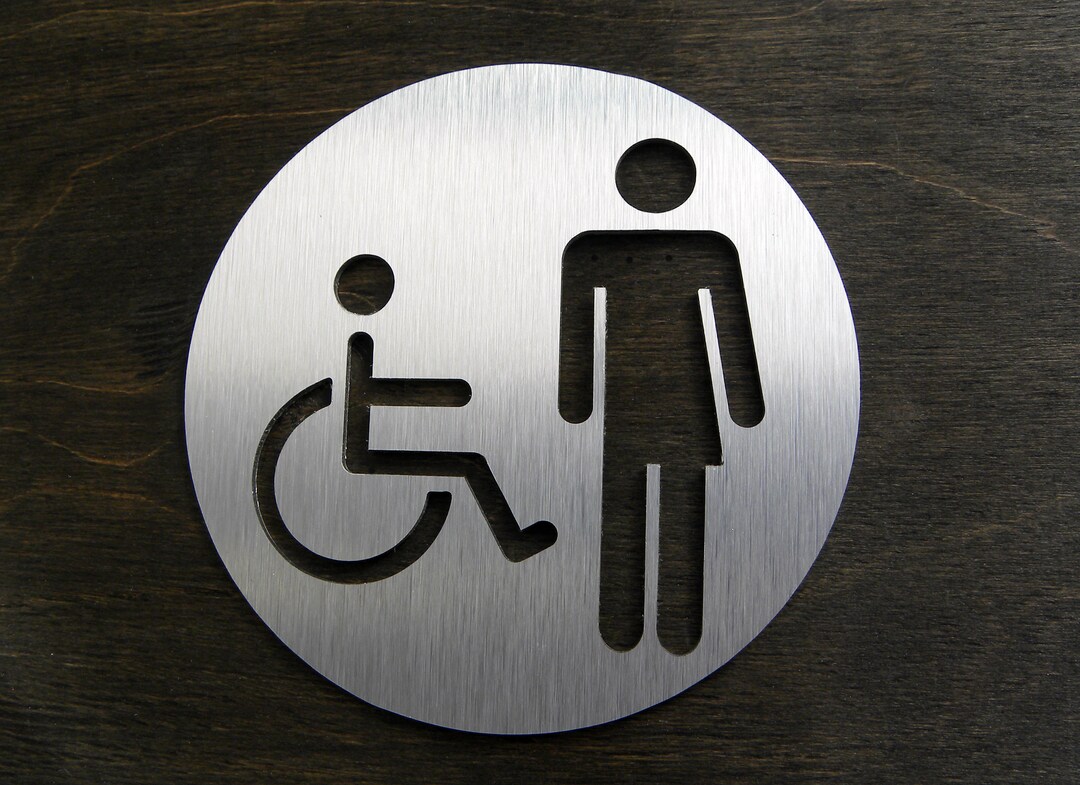 Unisex & Disability Silver Stainless Restroom Door Sign. Neutral ...