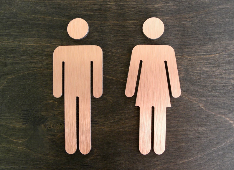 Restrooms Modern Figures Door Signs. Stainless Set Men Woman Neutral WC ...