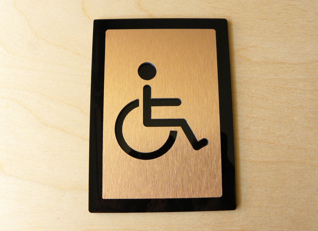 Stainless Steel Disability Restroom Door Sign. Brushed Cooper Black ...