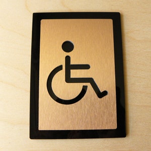 Stainless Steel Disability Restroom Door Sign. Brushed Cooper Black ...