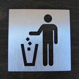 Garbage Adhesive Sign. Trash Round Brass Modern Signage Plaques. Waste ...