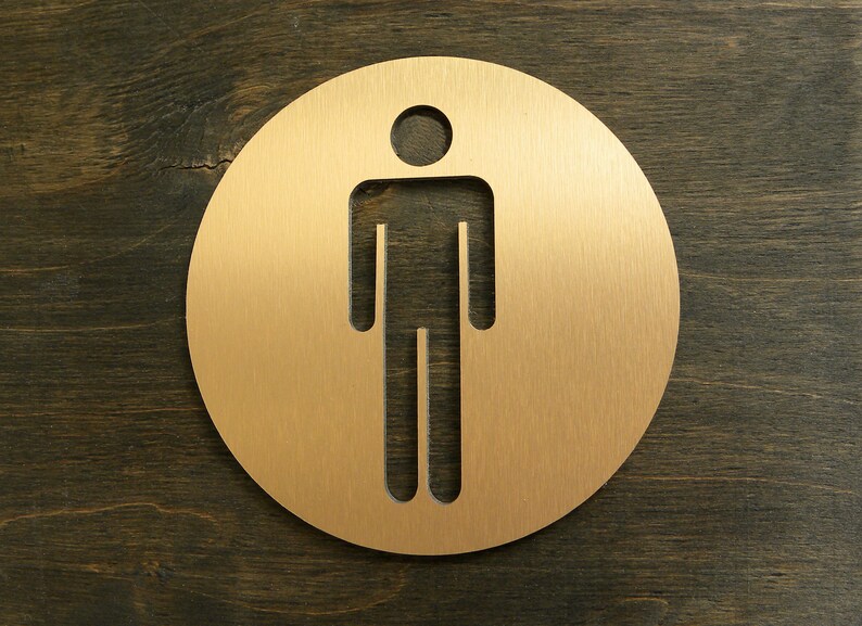Restroom Round Door Sign. Stainless Adhesive Signs for - Etsy