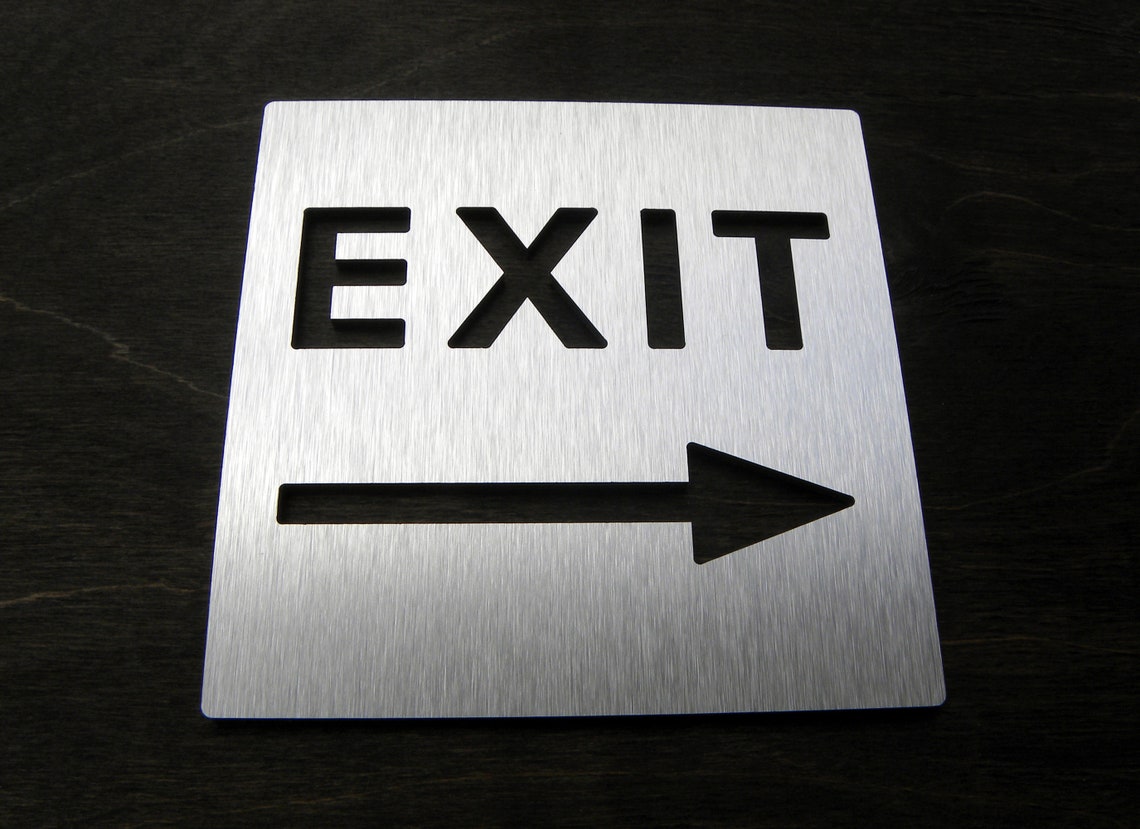 Exit Directional Sign. Silver Brushed Aluminum Exit Plaque. - Etsy