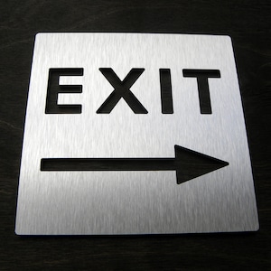 Exit Directional Sign. Silver Brushed Aluminum Exit Plaque. Info EXIT ...