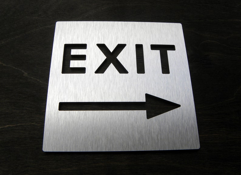 Exit Directional Sign. Silver Brushed Aluminum Exit Plaque. - Etsy