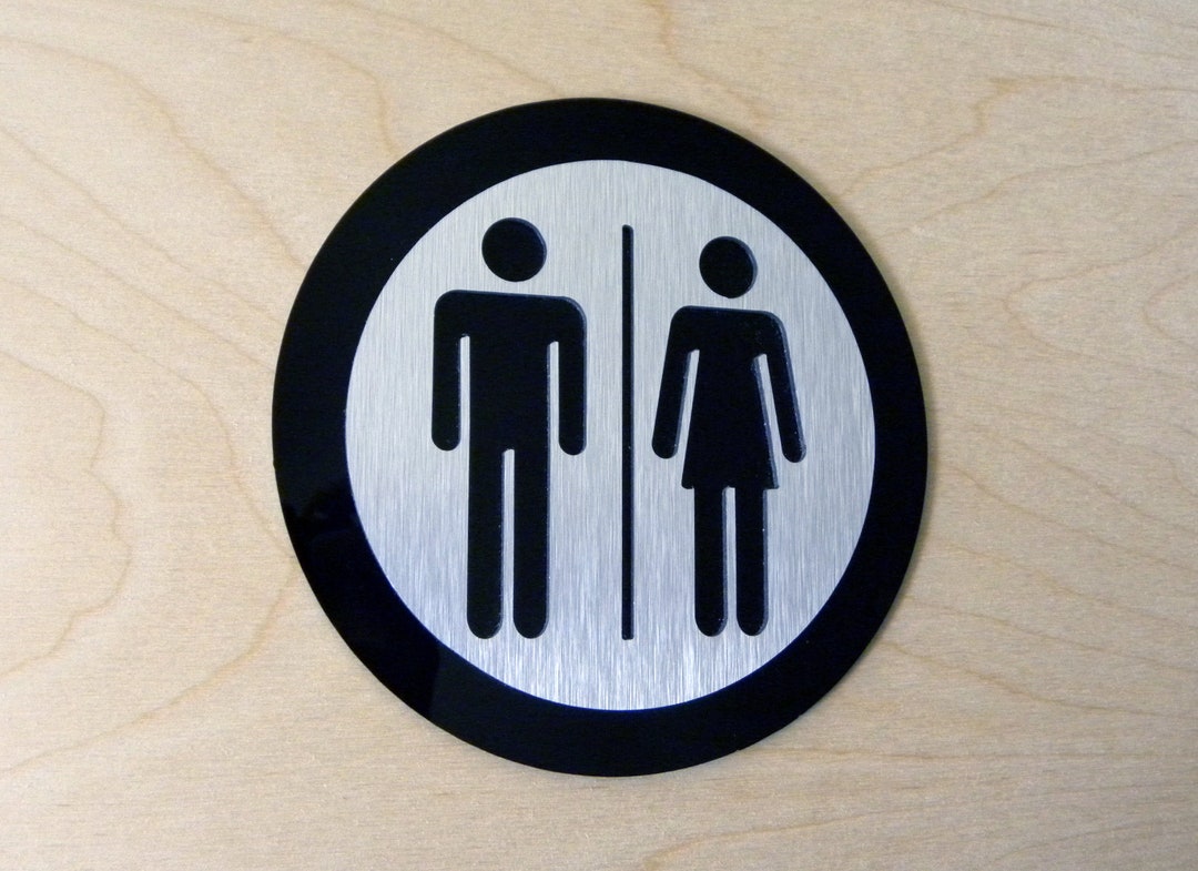 Modern Bathroom Door Sign. Stainlesst & Black Plexiglass Bathroom Signs ...