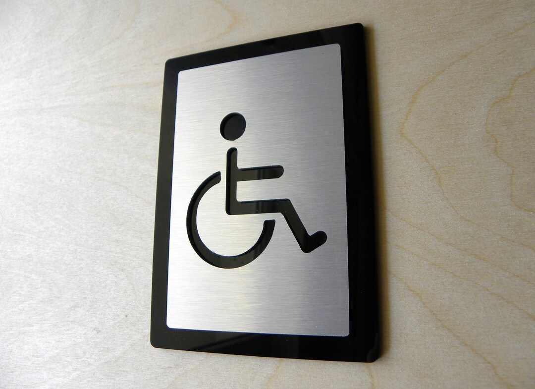 Stainless Steel Disability Restroom Door Sign. Brushed Cooper Black ...