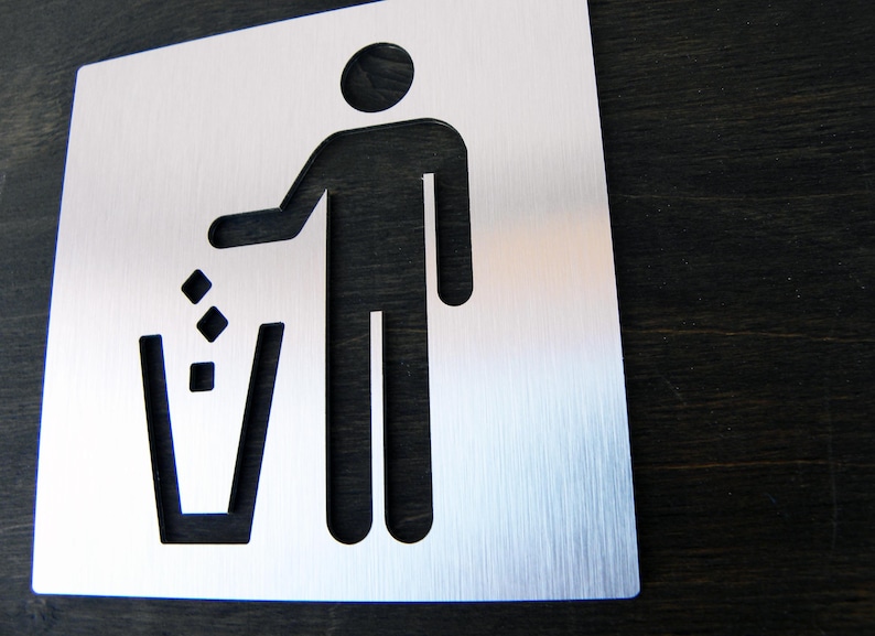 Garbage Adhesive Sign. Trash Round Brass Modern Signage Plaques. Waste ...