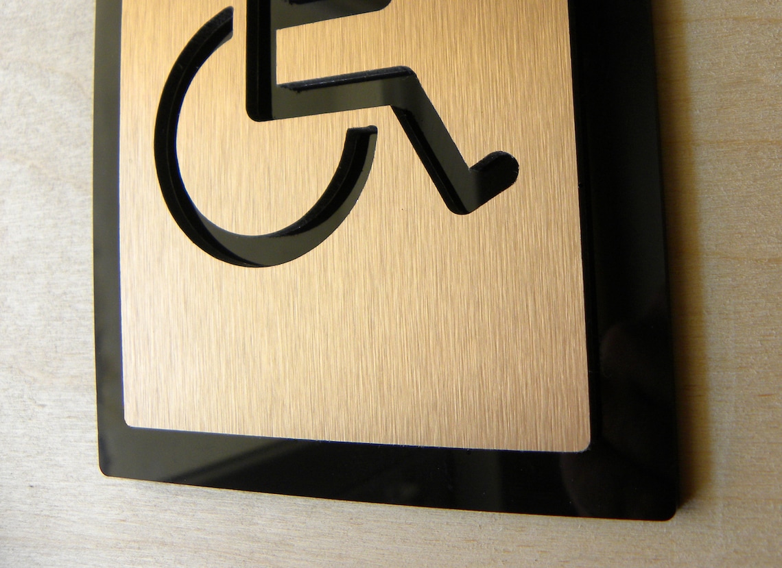 Stainless Steel Disability Restroom Door Sign. Brushed Cooper | Etsy