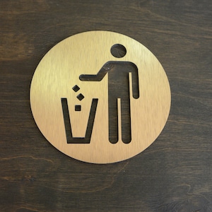 Garbage Adhesive Sign. Trash Round Brass Modern Signage Plaques. Waste ...