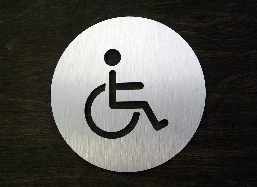 Disability Restroom Door Sign. Silver Brushed Aluminum Disabled Sign ...