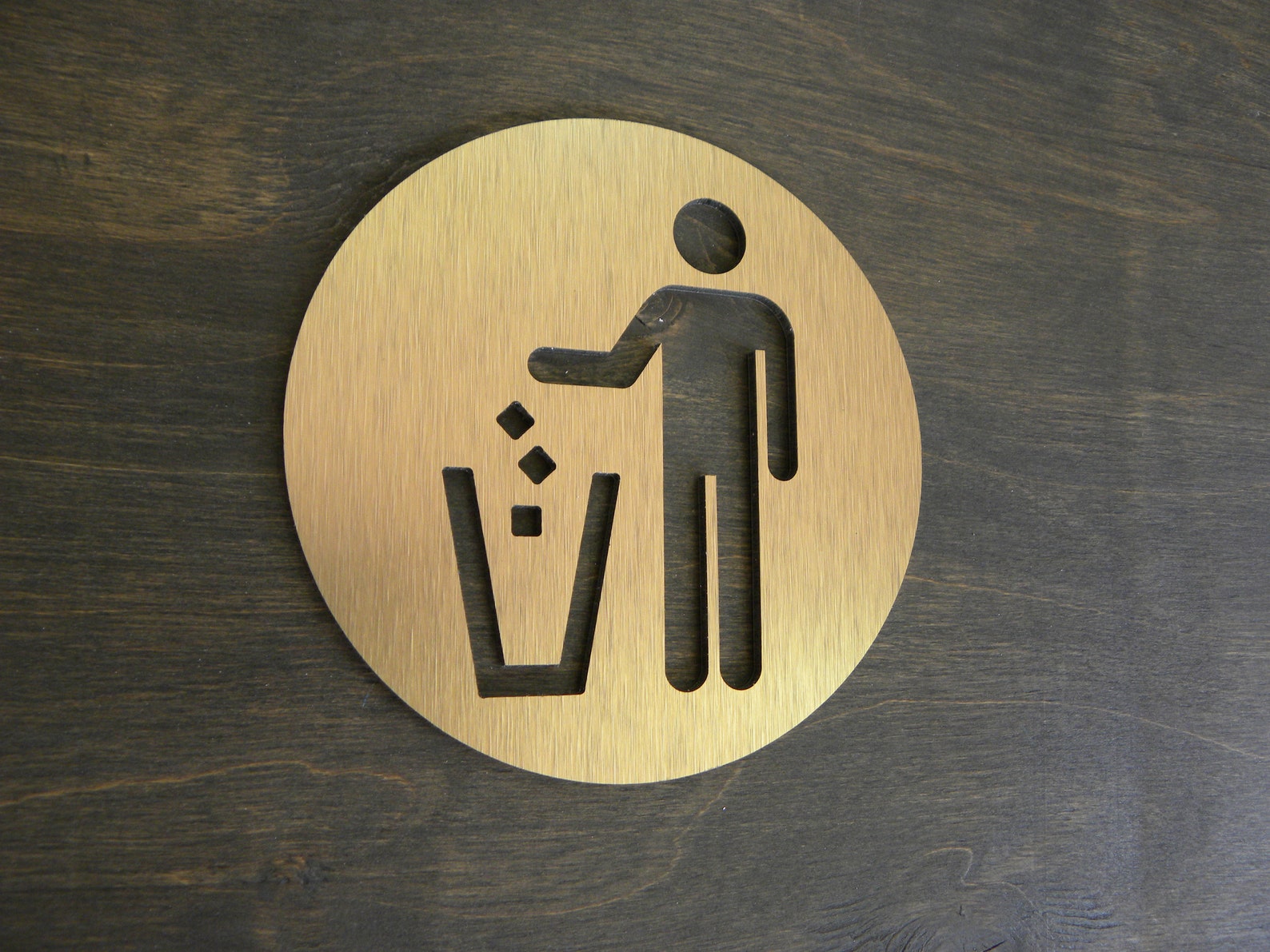 Garbage Adhesive Sign. Trash Round Brass Modern Signage Plaques. Waste ...