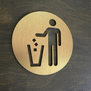 Garbage Adhesive Sign. Trash Round Brass Modern Signage Plaques. Waste ...