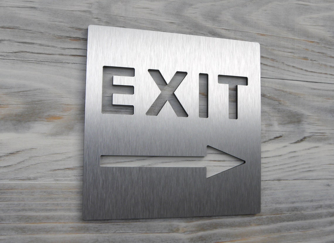 Exit Directional Sign. Silver Brushed Aluminum Exit Plaque. Info EXIT ...