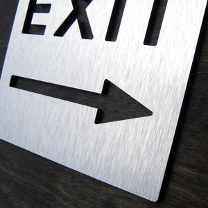Exit Directional Sign. Silver Brushed Aluminum Exit Plaque. Info EXIT ...