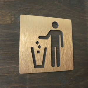 TRASH Adhesive Sign. Garbage Brass Modern Signage Plaques. Waste Signs ...