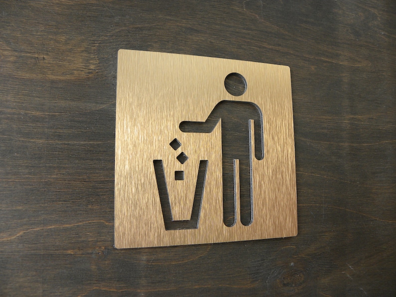 TRASH Adhesive Sign | Garbage Bin Brass Modern Signage Plaques | Waste ...