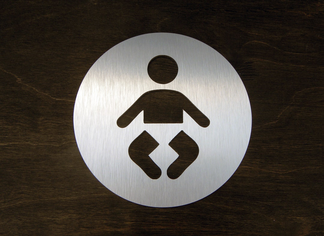 Round Baby Door Sign . Silver Plate for Babies. Modern Diaper Changing ...