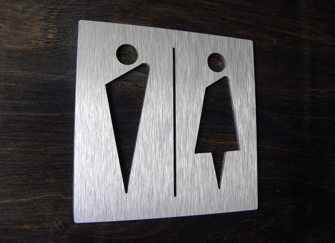 Bathroom Door Sign | Silver Signs for Bathrooms | Man & Woman for ...