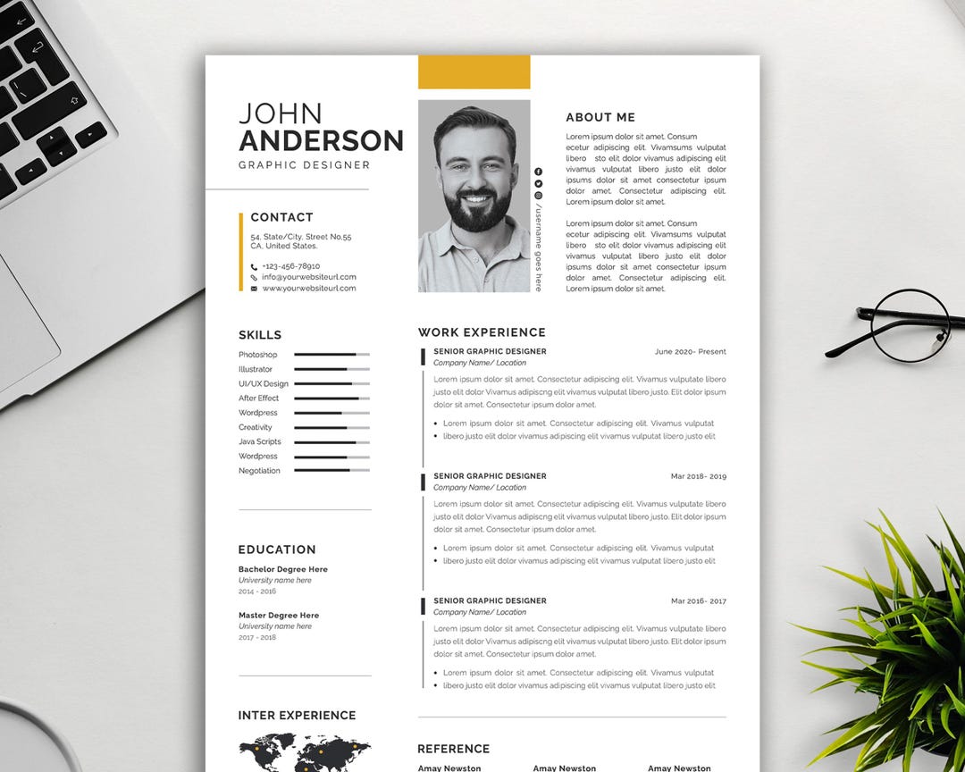 Modern Resume Template With Photo | 2024 Professional CV for Word ...