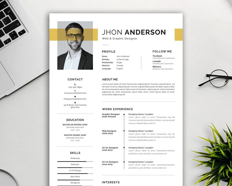 Modern & Professional Resume Template for Word | 2 Page CV + Cover ...
