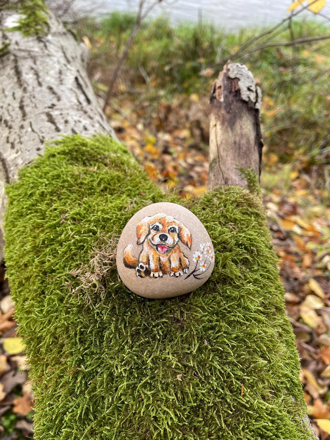 Hand Painted Rock, Pebble Dog, Naturalistic Drawn Dog, Painted Stone ...