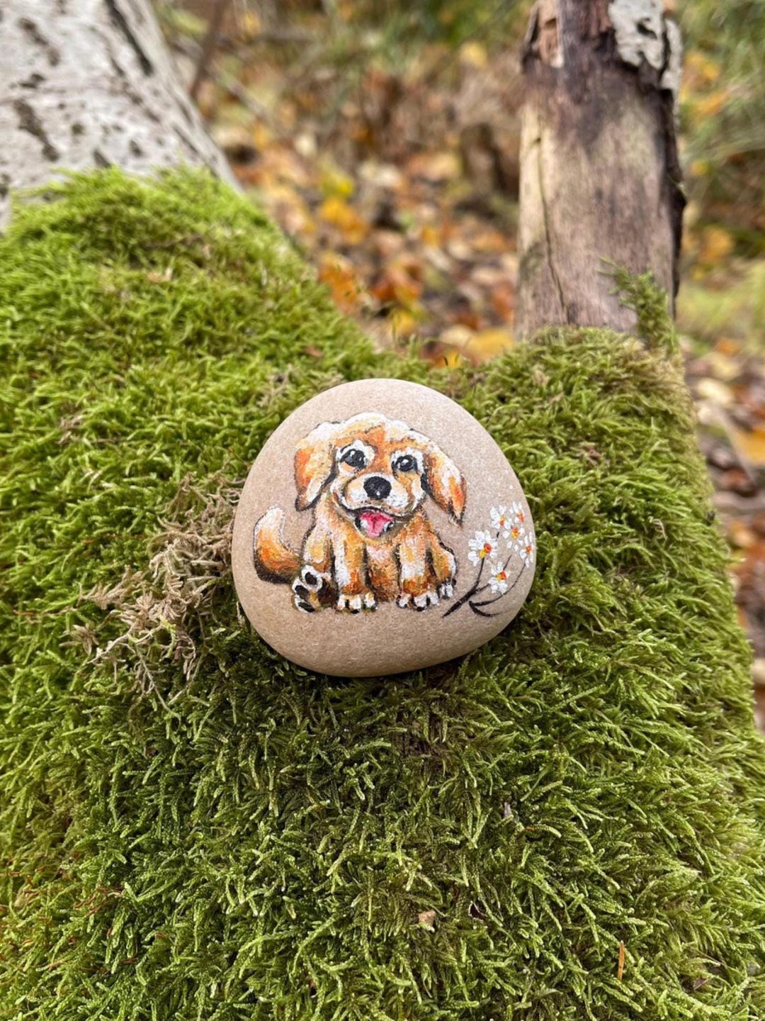 Hand Painted Rock Pebble Dog: Naturalistic Art Stone, Dog Lover Gift - Etsy