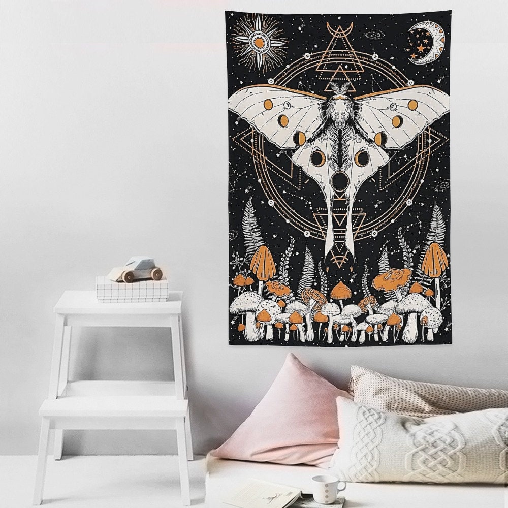 Moth Tapestry Trippy Mushroom Tapestry Sun and Moon Tapestries sold by ...