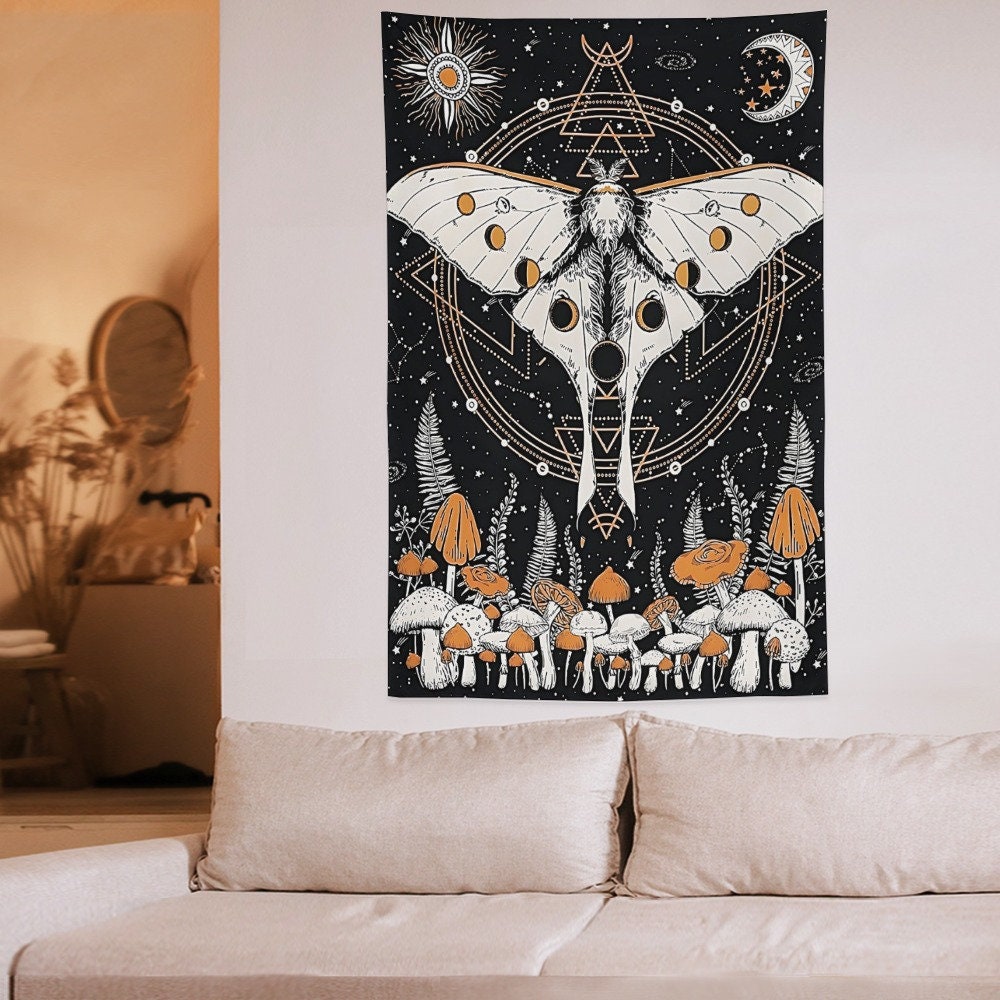 Moth Tapestry Trippy Mushroom Tapestry Sun and Moon Tapestries sold by ...