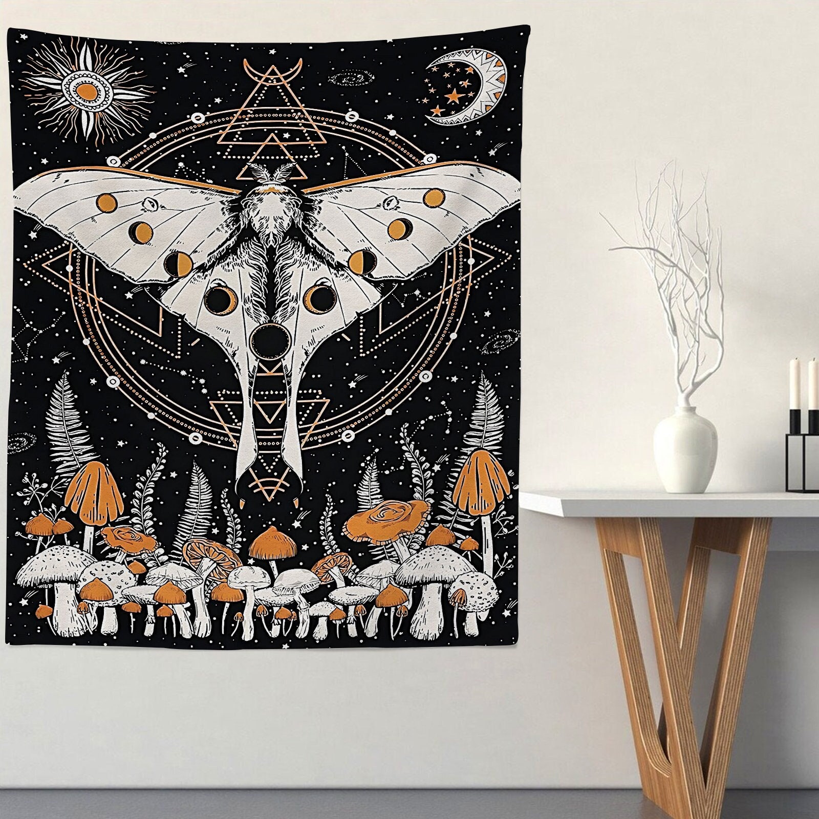 Moth Tapestry Trippy Mushroom Tapestry Sun and Moon Tapestries sold by ...