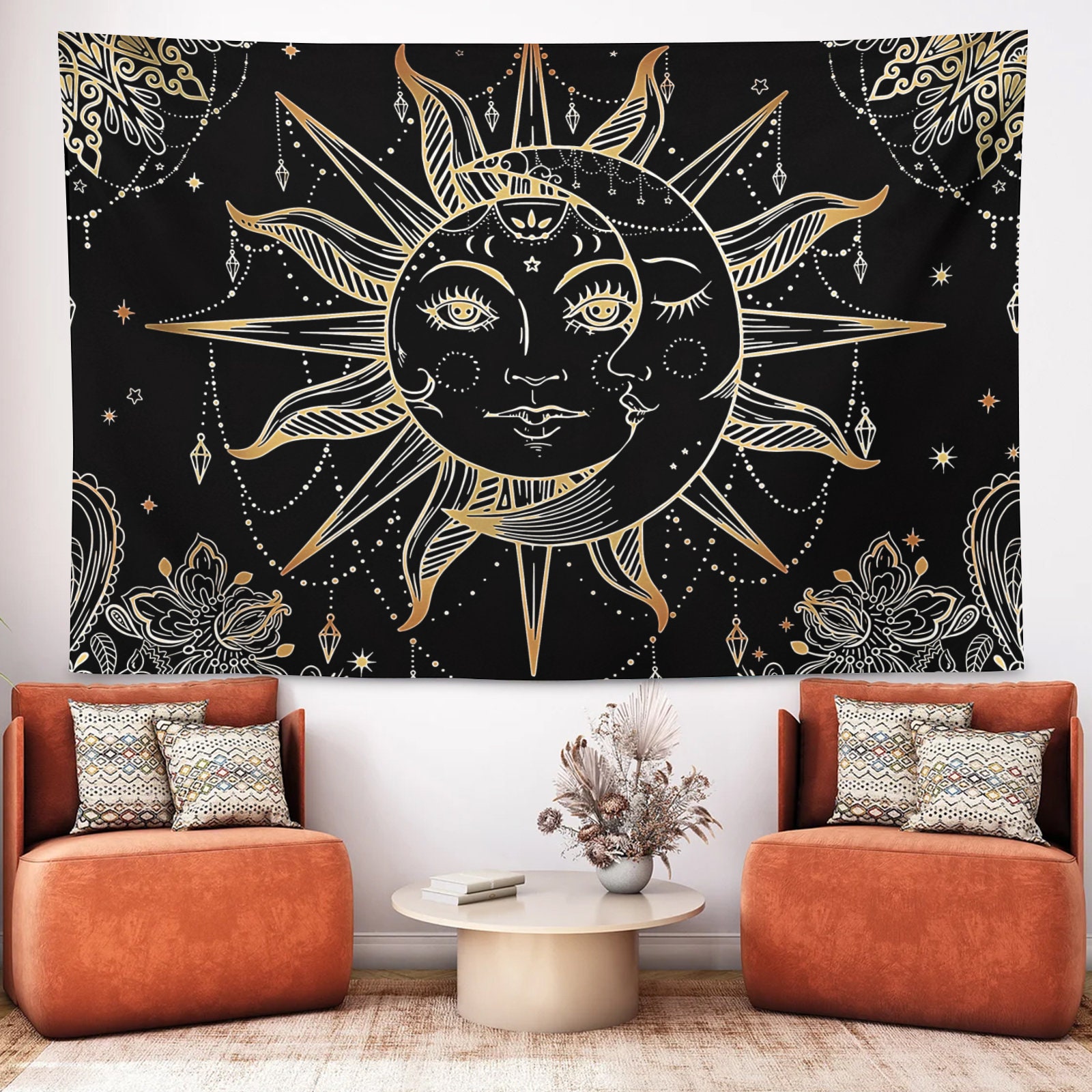 Sun and Moon Tapestry Burning Sun with Star Tapestry sold by Ana Sofía ...