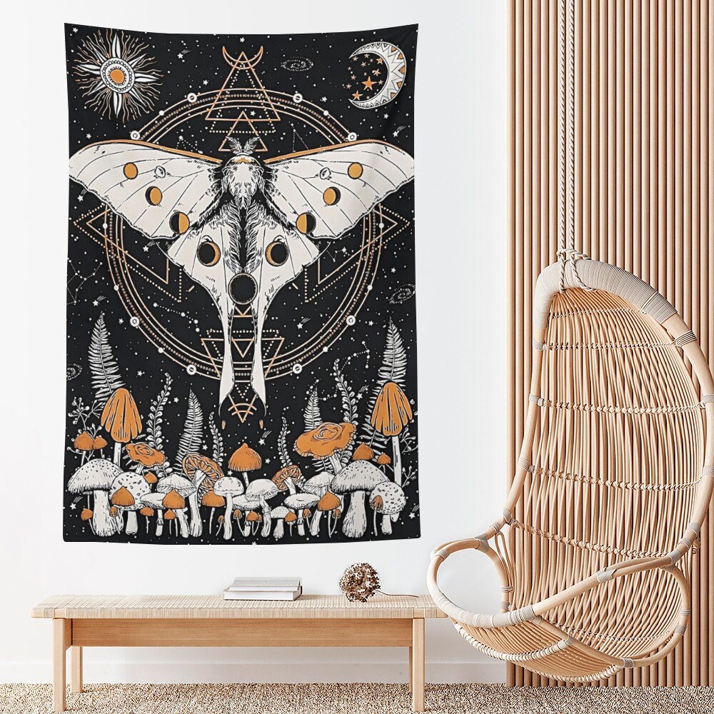Moth Tapestry Trippy Mushroom Tapestry Sun and Moon Tapestries sold by ...