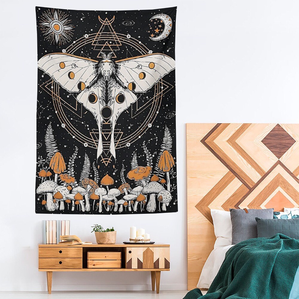 Moth Tapestry Trippy Mushroom Tapestry Sun and Moon Tapestries sold by ...