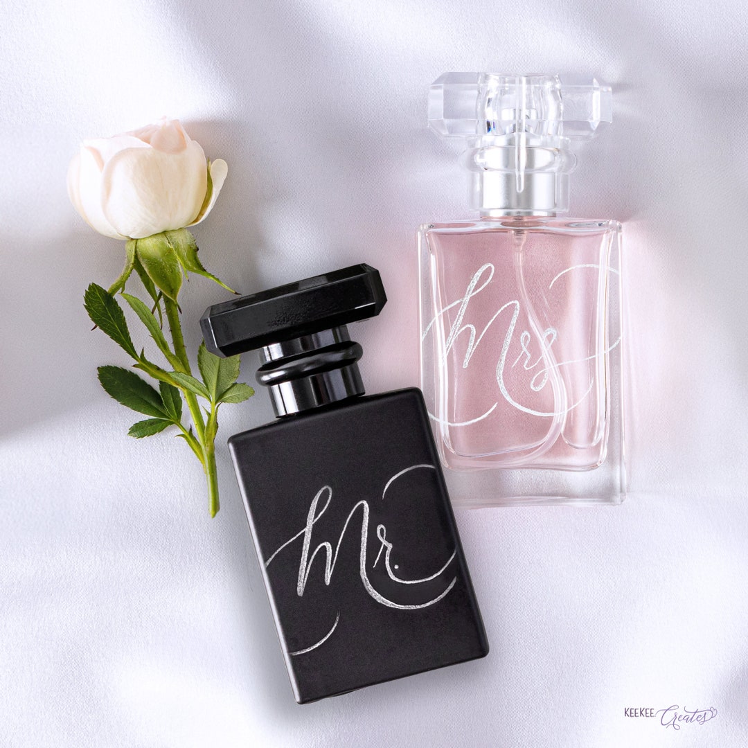 Mr and Mrs Engraved Perfume 30ml Refillable Black & Clear Bottle Gift ...