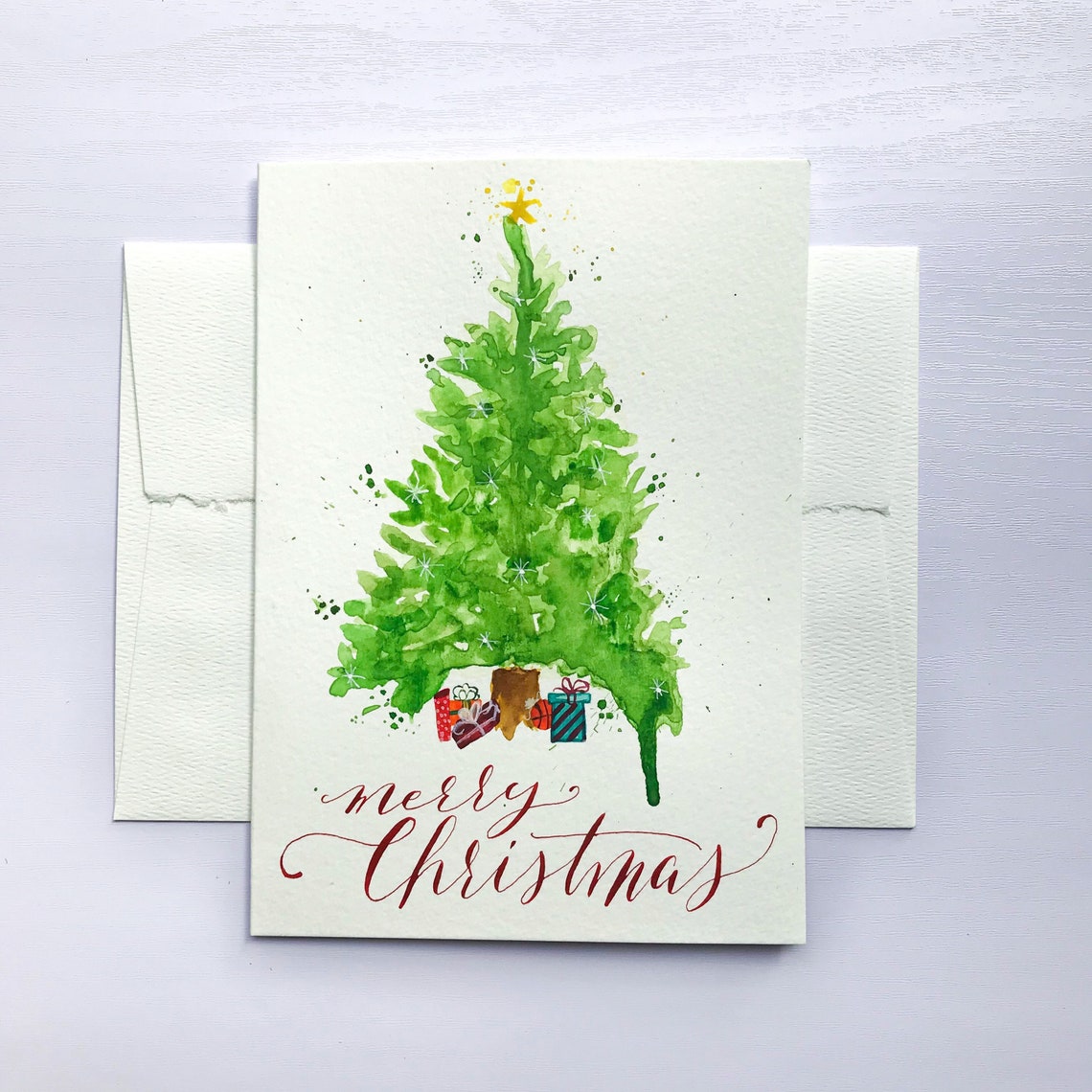 Christmas Tree Watercolor Greeting Card Original Hand-painted ...