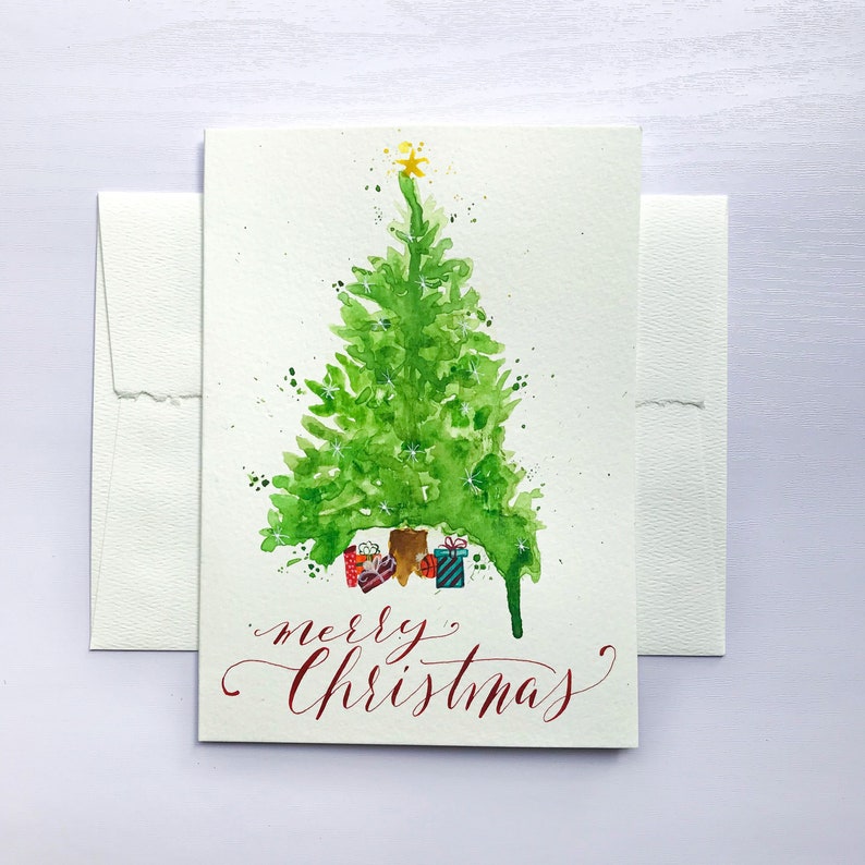 Christmas Tree Watercolor Greeting Card Original Hand-painted ...