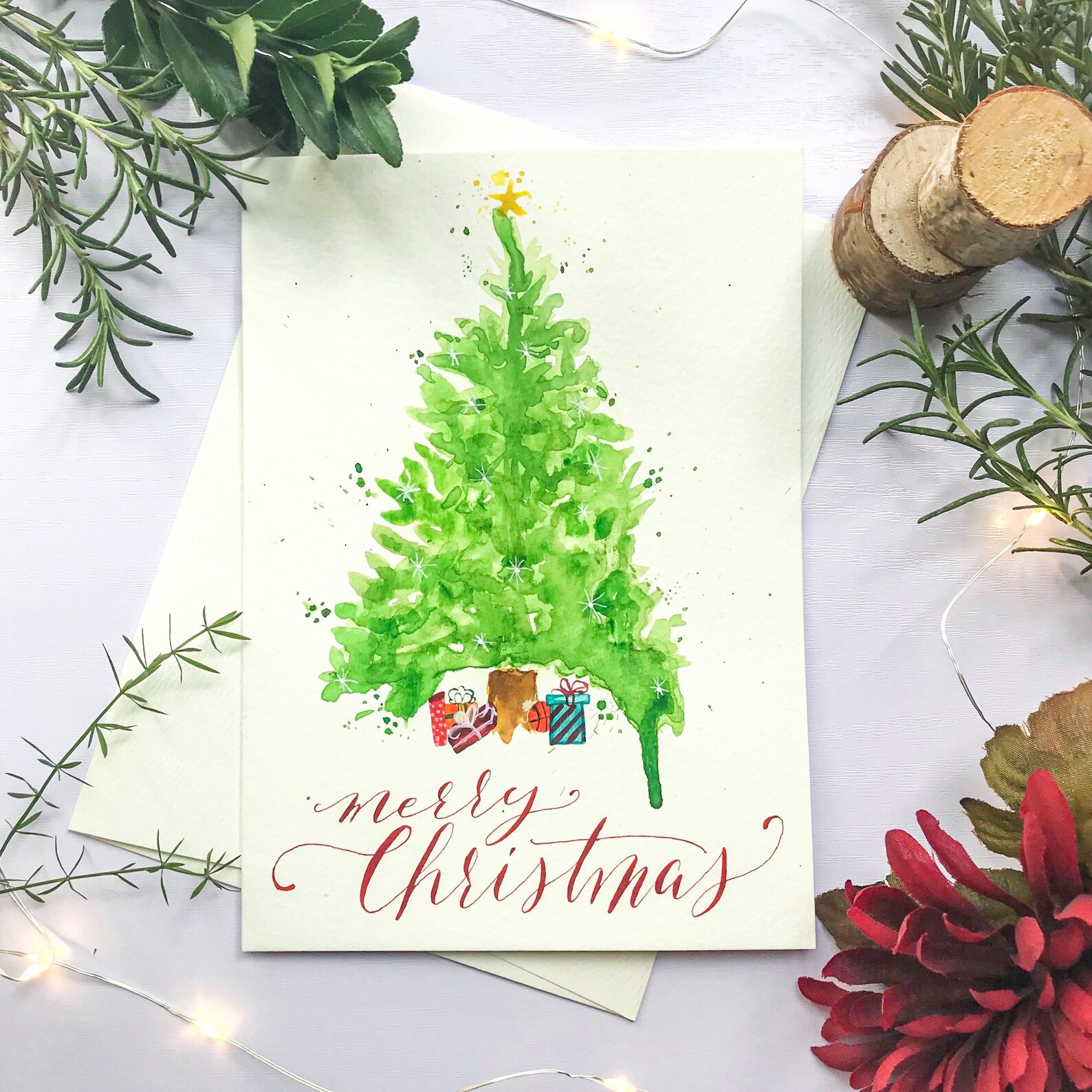 Christmas Tree Watercolor Greeting Card Original Hand-painted ...