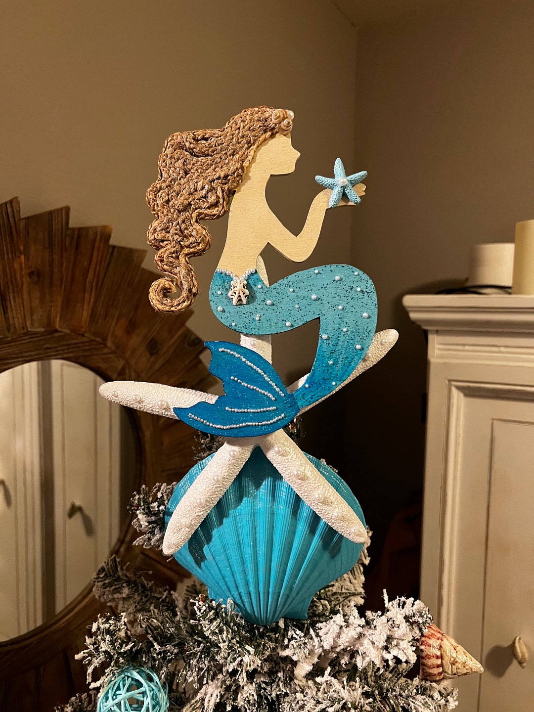 XL Mermaid Coastal Tree Topper, 13.5in Tall, 8in Wide, Coastal ...